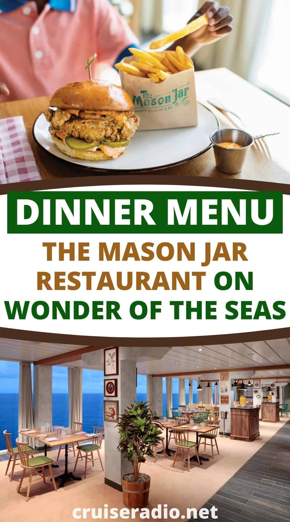 DINNER MENU: Mason Jar Restaurant on Wonder of the Seas
