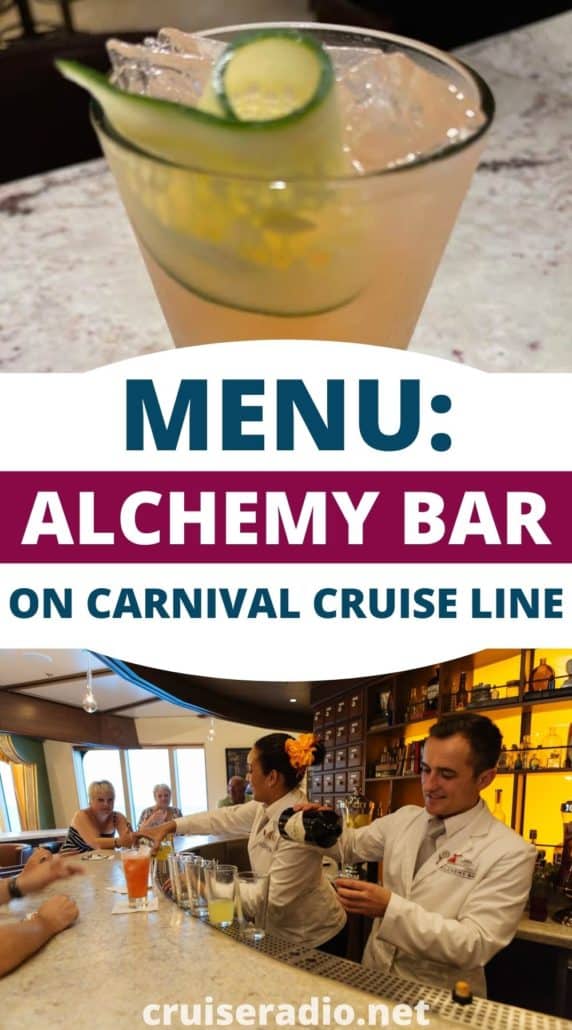 MENU Alchemy Bar On Carnival Cruise Line
