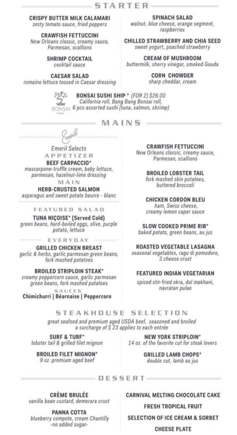 Carnival Cruise Line Menus: First Look At What's Brand New